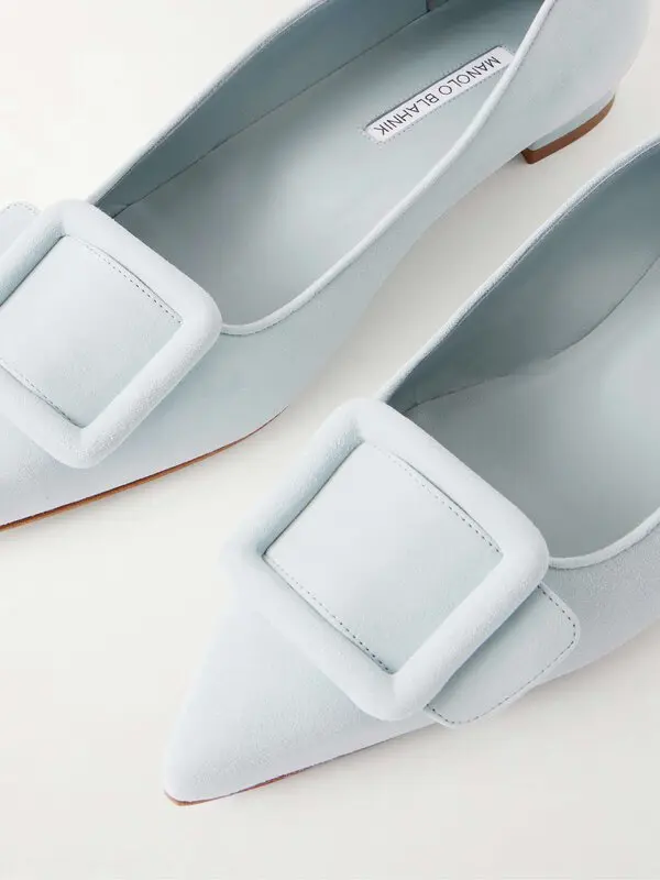 Manolo Blahnik Maysale Buckled Suede Point-toe Flats