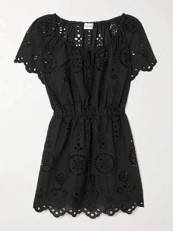 Matteau Scalloped Broderie Anglaise Mini Dress - Black