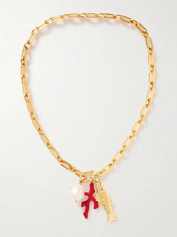 MARTHA CALVO Barrier-plated Enamel And Pearl Necklace - Gold