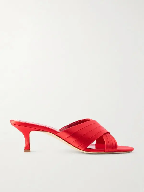 Manolo Blahnik Viera 50 Satin Mules - Red