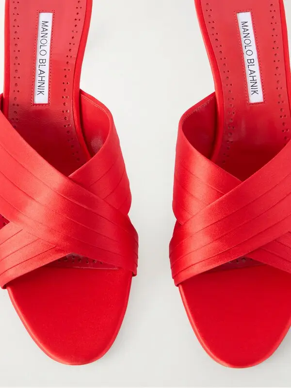 Manolo Blahnik Viera 50 Satin Mules - Red