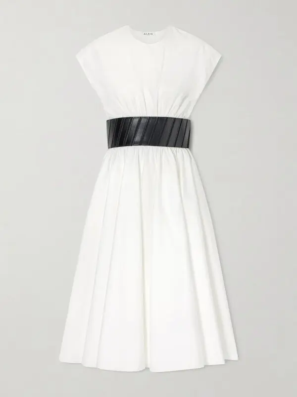 Alaïa Belted Cotton-poplin Midi Dress - White