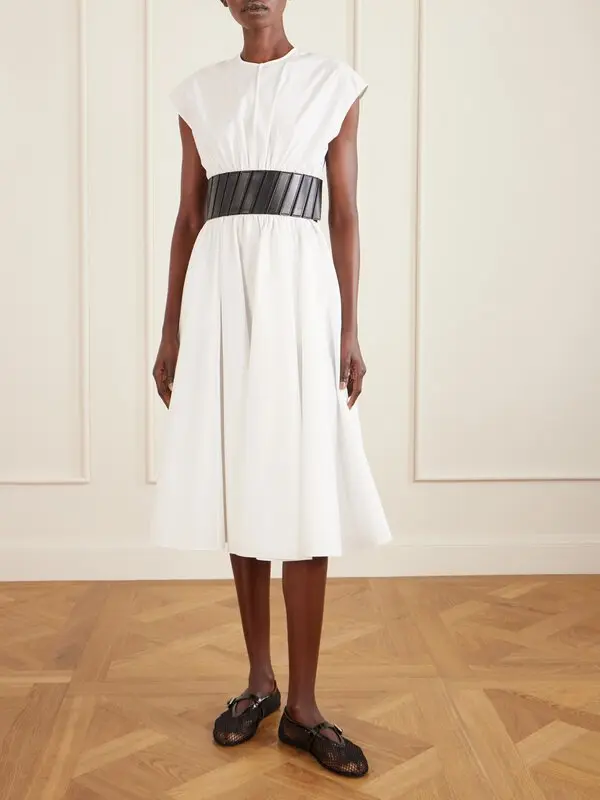 Alaïa Belted Cotton-poplin Midi Dress - White