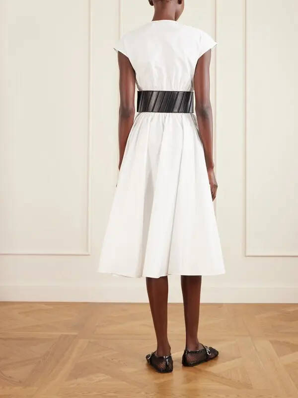 Alaïa Belted Cotton-poplin Midi Dress - White