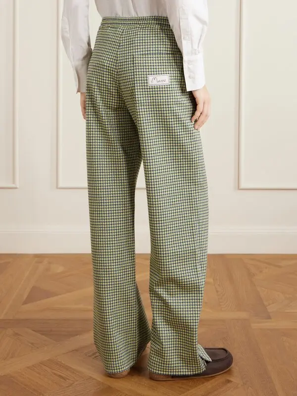 Marni Checked Jersey Wide-leg Pants - Green