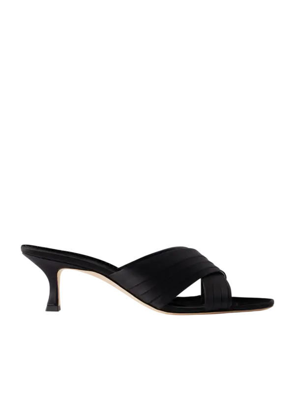 Manolo Blahnik Viera 50 Satin Mules - Black