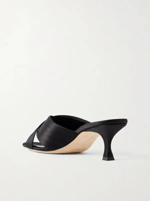 Manolo Blahnik Viera 50 Satin Mules - Black