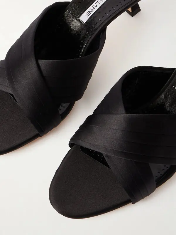 Manolo Blahnik Viera 50 Satin Mules - Black