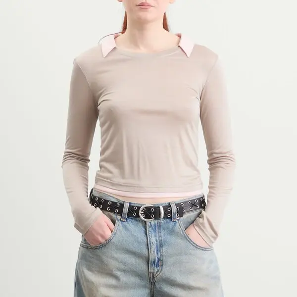 KIJUN Collared Long Sleeve Jersey Top