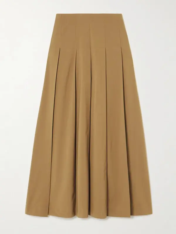 RÓHE Pleated Wool-blend Twill Midi Skirt - Brown