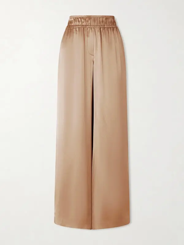 Brunello Cucinelli Stretch Silk-blend Satin Wide-leg Pants - Brown