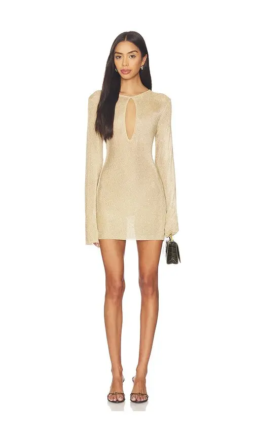 SEROYA Emeri Metallic Knit Mini Dress - Gold