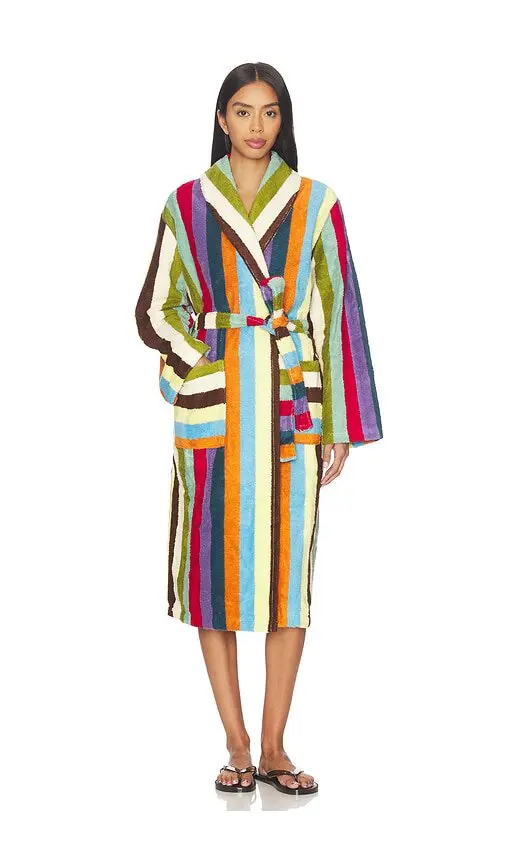 DUSEN DUSEN Stripe Bathrobe In Green,orange - Eucalyptus