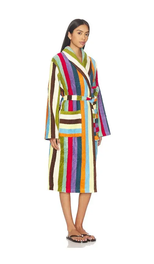 DUSEN DUSEN Stripe Bathrobe In Green,orange