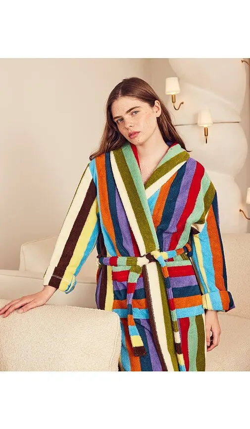 DUSEN DUSEN Stripe Bathrobe In Green,orange