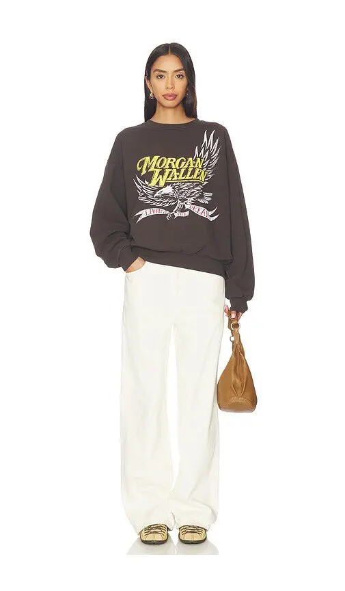 Daydreamer Morgan Wallen Classic Eagle Oversized Crew Sweatshirt - Washed Black