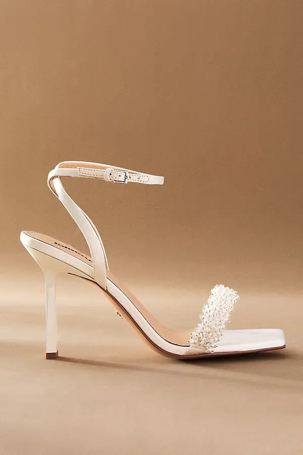 Lola Cruz Strappy Crystal Beaded Sandals - White