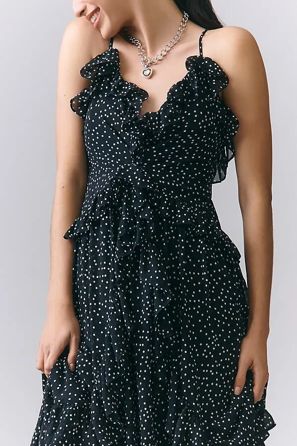 Endless Rose Polka Dot Ruffle Midi Dress