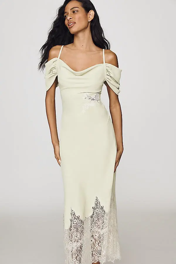BL-NK Off-shoulder Lace Midi Dress - Light Green