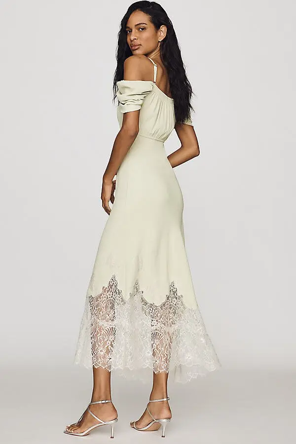BL-NK Off-shoulder Lace Midi Dress - Light Green