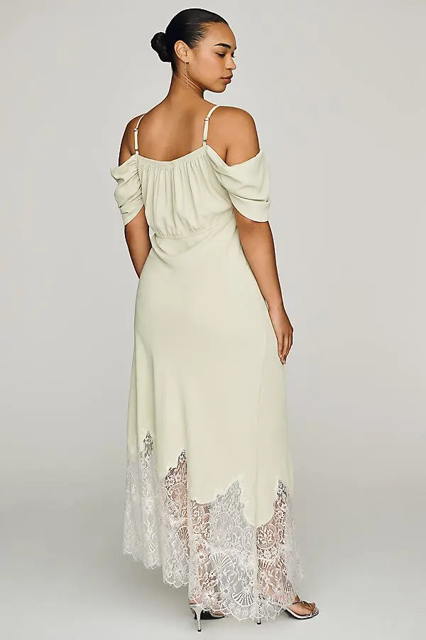 BL-NK Off-shoulder Lace Midi Dress - Light Green