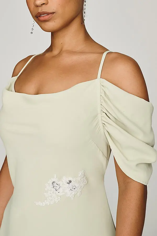 BL-NK Off-shoulder Lace Midi Dress - Light Green