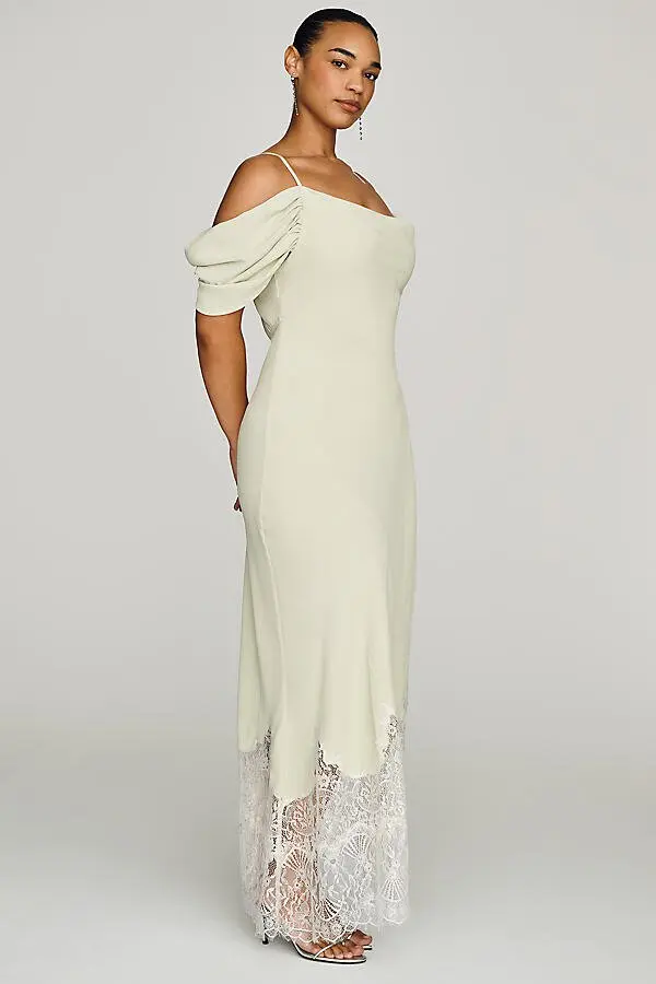 BL-NK Off-shoulder Lace Midi Dress - Light Green