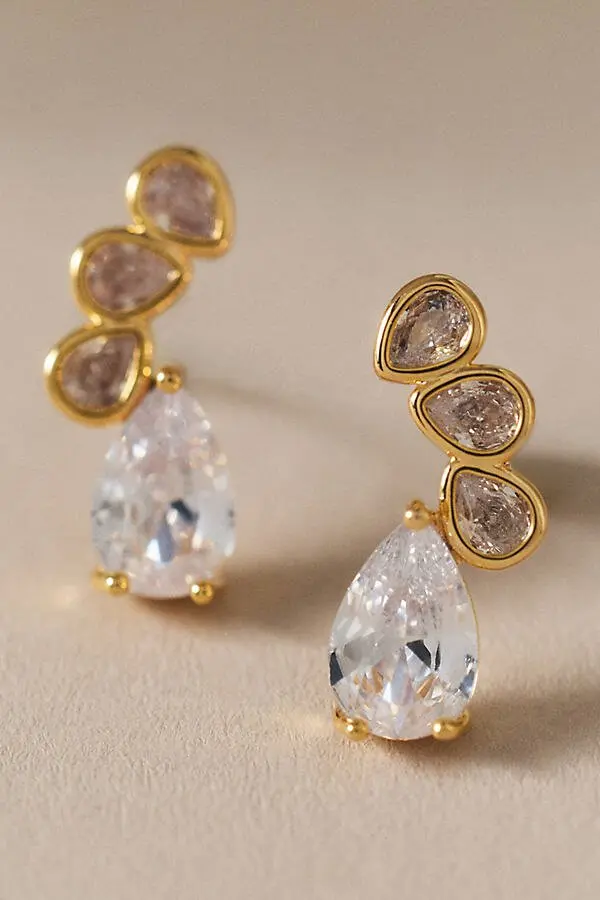 SEREFINA Triple Teardrop Cubic Zirconia Earrings - Gold