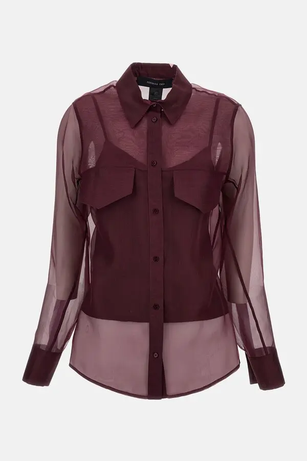 Federica Tosi Silk Organza Button-up Shirt - Red