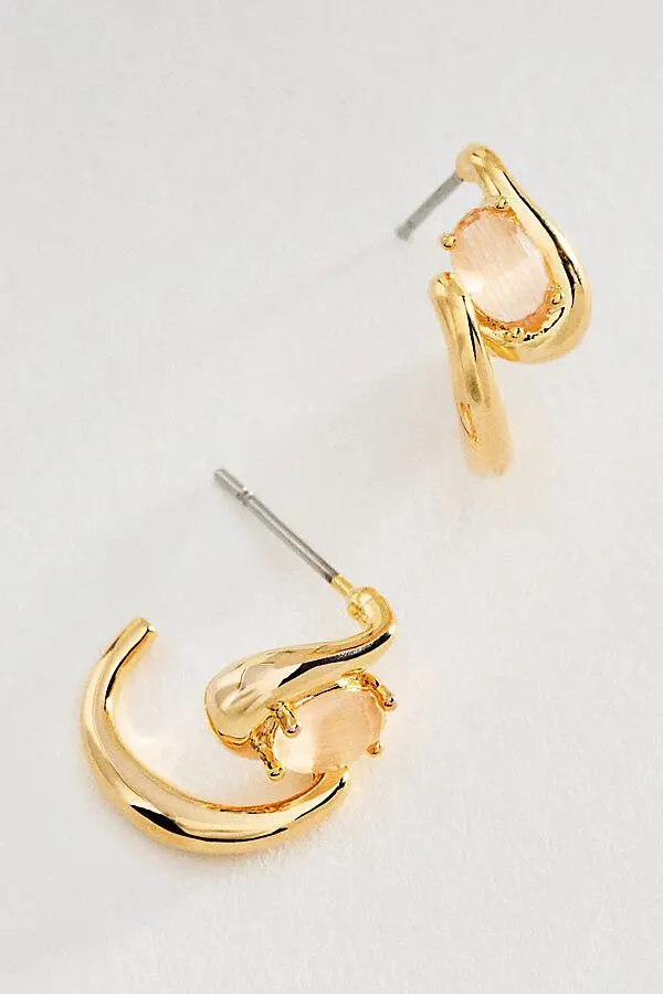 Anthropologie Delicate And Stone Huggie Hoop Earrings - Honey