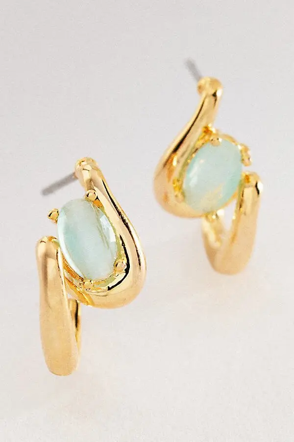Anthropologie Delicate And Stone Huggie Hoop Earrings - Turquoise
