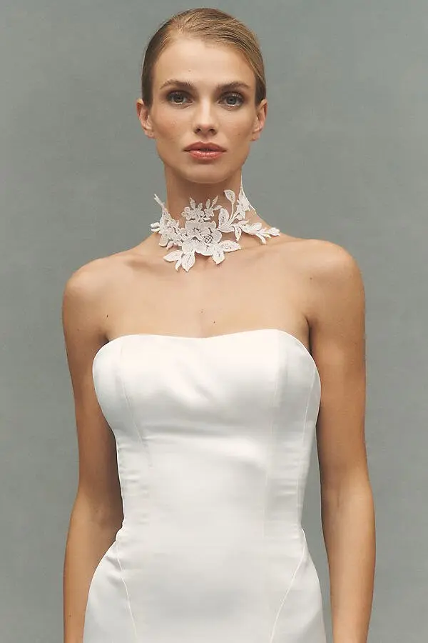 Watters Wyetta Lace Pearl Choker - Ivory