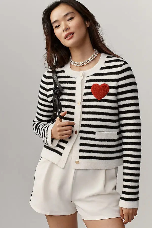 NVLT Striped Heart Knit Jacket - Black Stripe