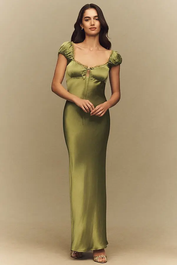 Bardot Stasia Satin Maxi Dress - Green