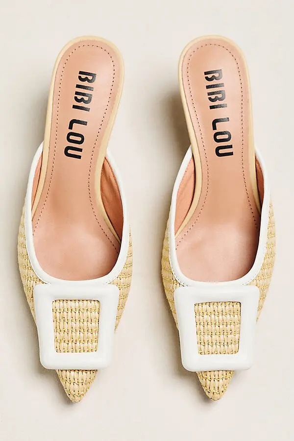 BIBI LOU Woven Raffia Kitten Heel Mules - Neutral