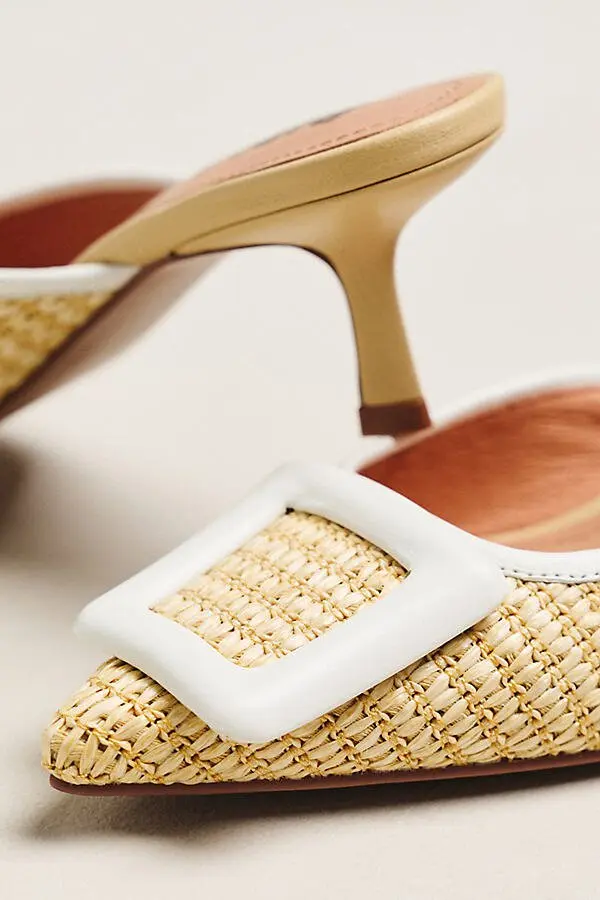 BIBI LOU Woven Raffia Kitten Heel Mules - Neutral