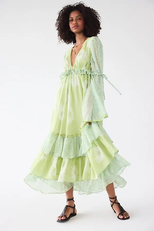 Free People Calypso Maxi Dress - Key Lime Combo
