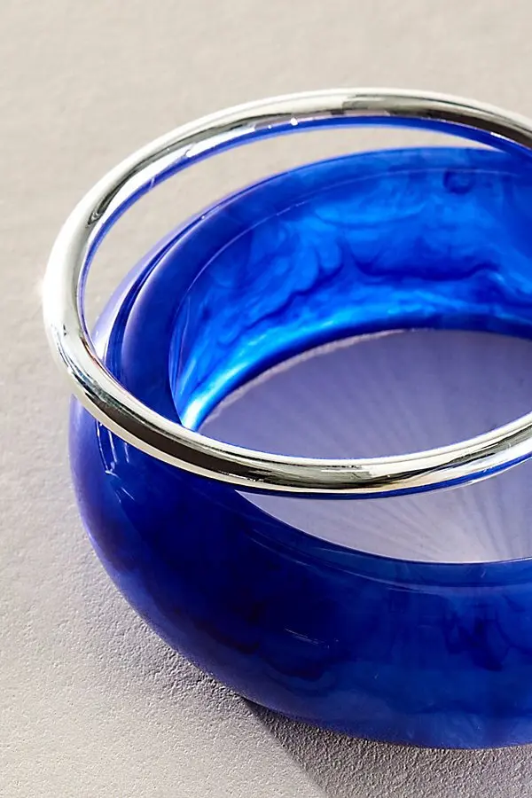 Free People Resin And Metal Bangle Set - Cobalt/silver