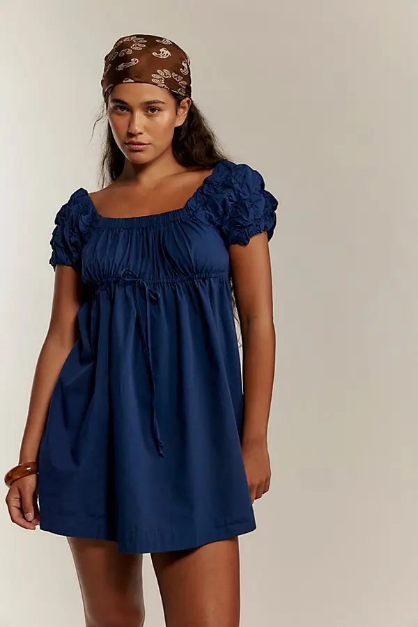 Free People Puff Sleeve Mini Dress - Navy Peony