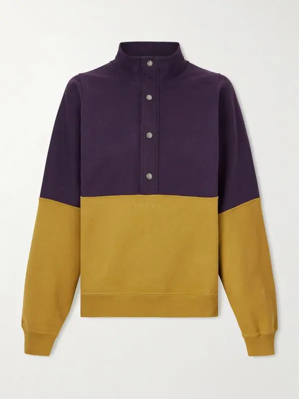 Saint Laurent Embroidered Two-tone Cotton-jersey Sweatshirt - Multi