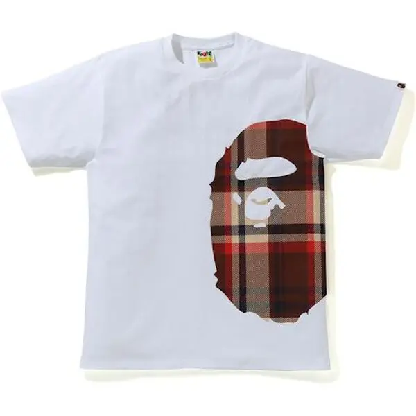 A BATHING APE Check Side Big Ape Head Tee Shirt - White/red