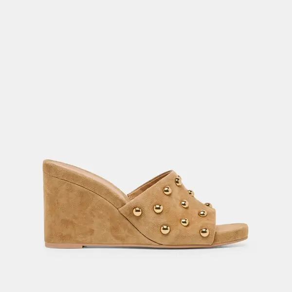 DOLCEVITA Holta Stud Wedges - Lt Brown Suede