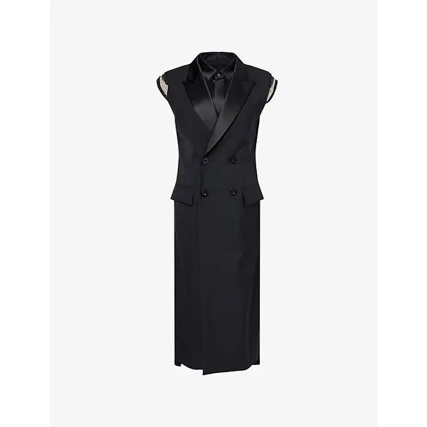 Sacai Pleated Peak-lapels Woven-blend Vest