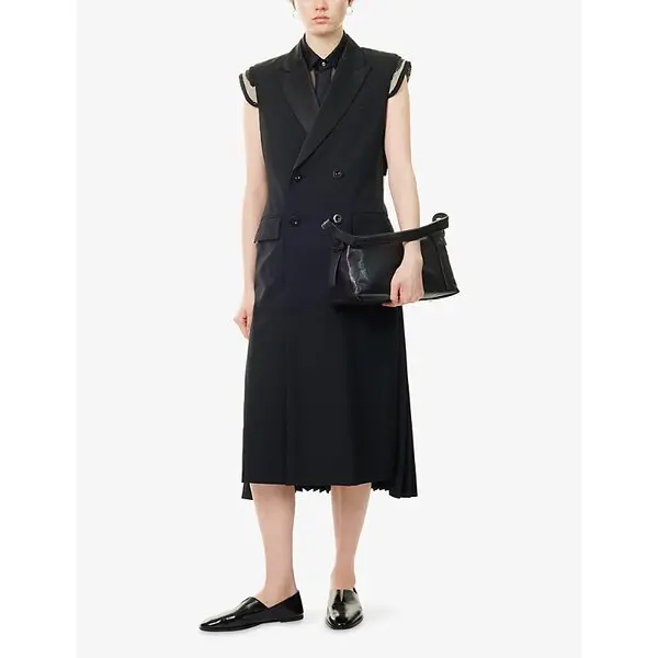 Sacai Pleated Peak-lapels Woven-blend Vest