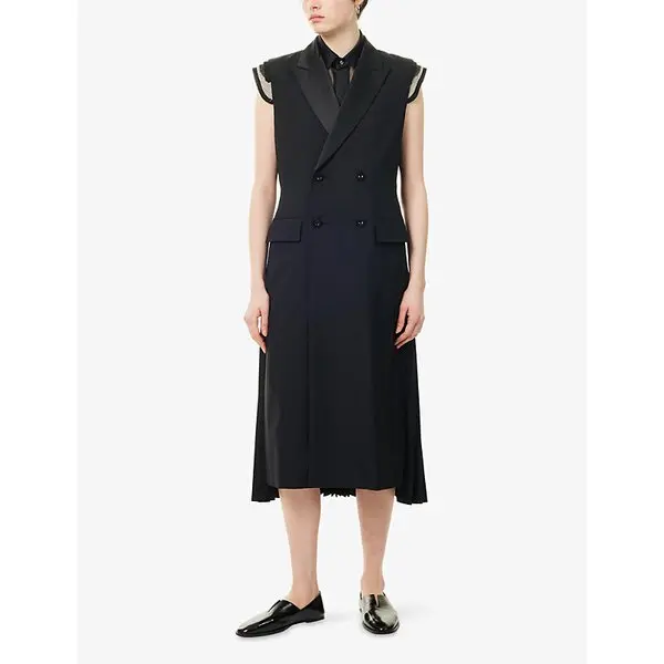 Sacai Pleated Peak-lapels Woven-blend Vest