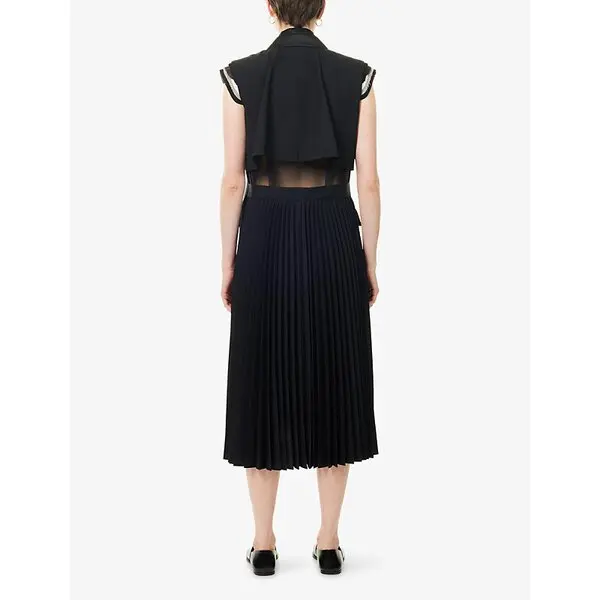 Sacai Pleated Peak-lapels Woven-blend Vest