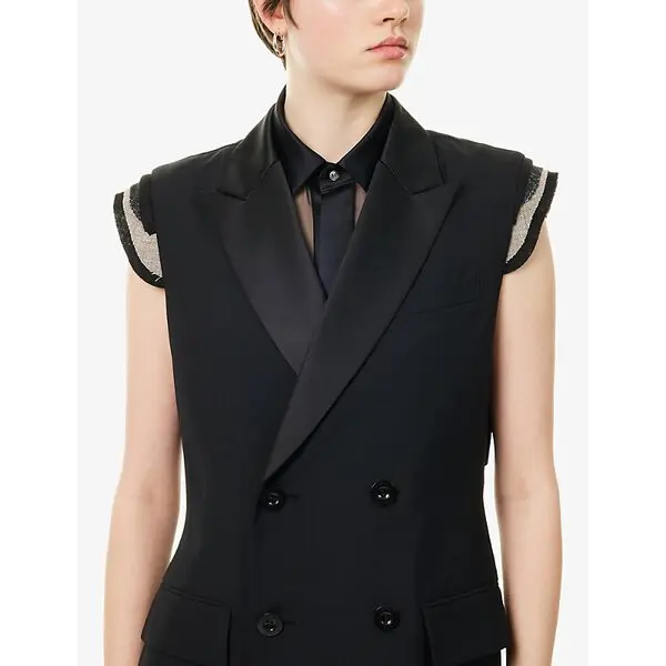 Sacai Pleated Peak-lapels Woven-blend Vest