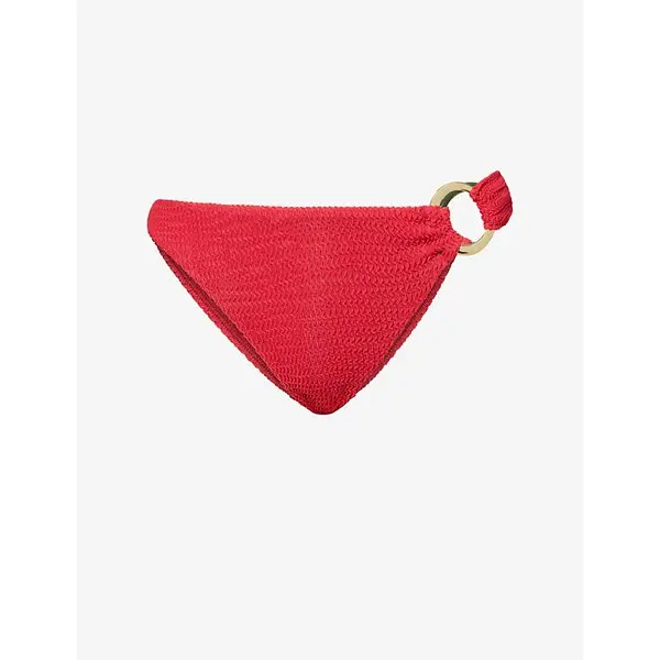 Monday Swimwear Bronte Gold-ring Crinkle Bikini Bottom - Cherry Crinkle