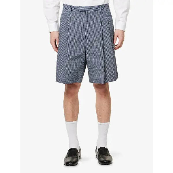Givenchy Gingham-print Pleated Cotton-poplin Shorts