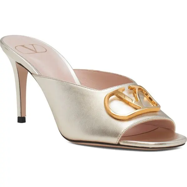 Valentino Garavani Vlogo Signature Metallic Sandal - Platinum